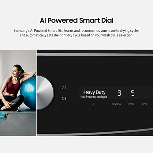 SAMSUNG 7.5 Cu. Ft. Smart Dial Gas Dryer with FlexDry, Dry 2 Loads in 1 Large Capacity Machine, Super Speed 30 Minute Clothes Drying Cycle, WiFi Connected Control, DVG60A9900V/A3, Brushed Black