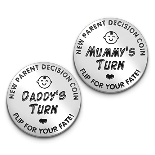 Huwane New Parent Decision Coin Flip for Your Fate, Mummy’s Turn or Daddy’s Turn, New Baby Gift Dad Pregnancy Mom Present for Wife, Husband, Mother’s Day, Father’s Day, Birthday, Christmas (1)