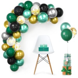 60pcs green party balloons,gagaku 12 inches chrome metallic dark green black silver gold helium balloon garland arch kit with latex green confetti balloons for wedding baby shower birthday