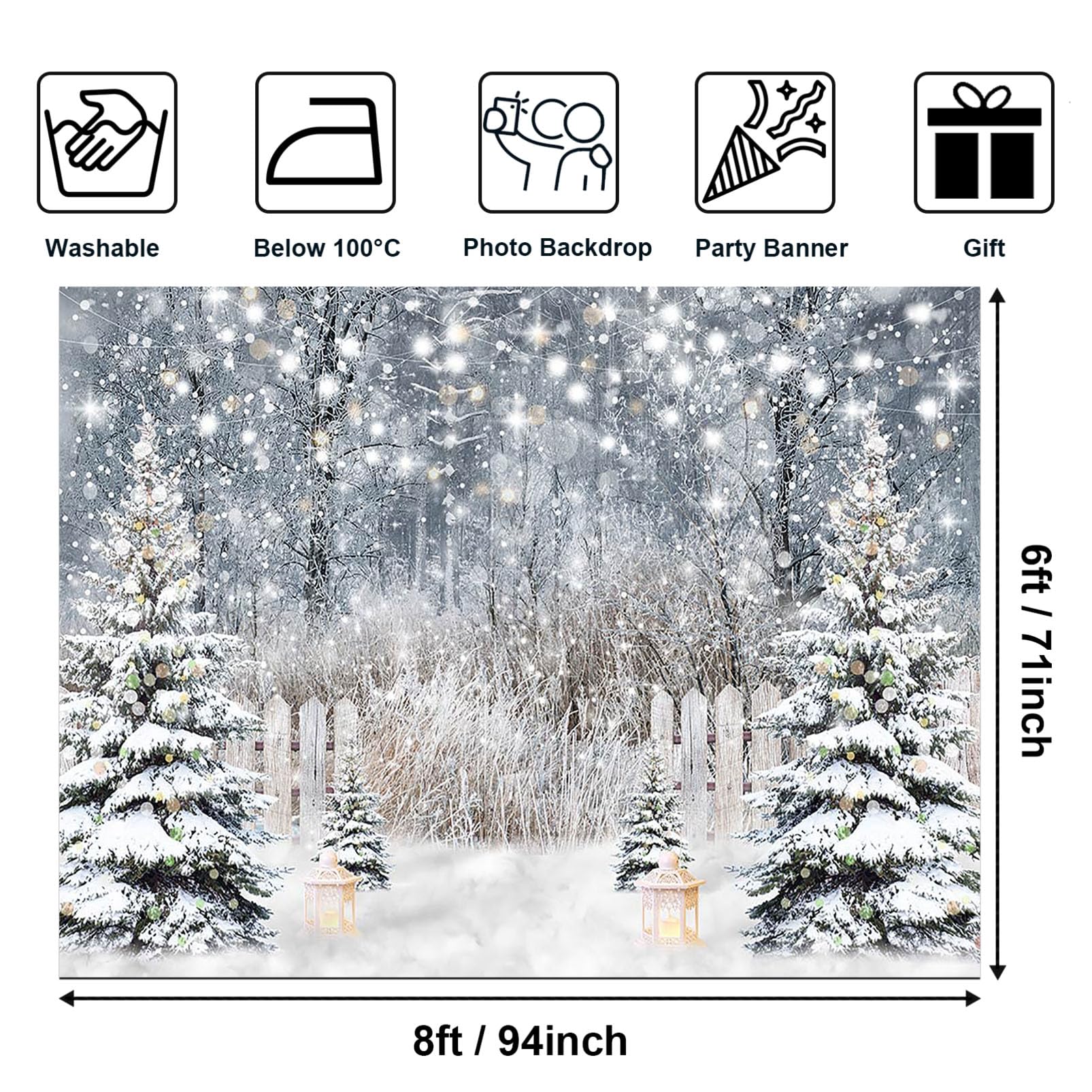 Avezano Winter Photography Backdrop Glitter Snowy Forest Pine Tree Background Snow Christmas Xmas Holiday Party Decor Banner Portrait Studio Booth Photobooth Props (8x6)