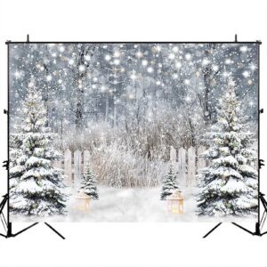 Avezano Winter Photography Backdrop Glitter Snowy Forest Pine Tree Background Snow Christmas Xmas Holiday Party Decor Banner Portrait Studio Booth Photobooth Props (8x6)