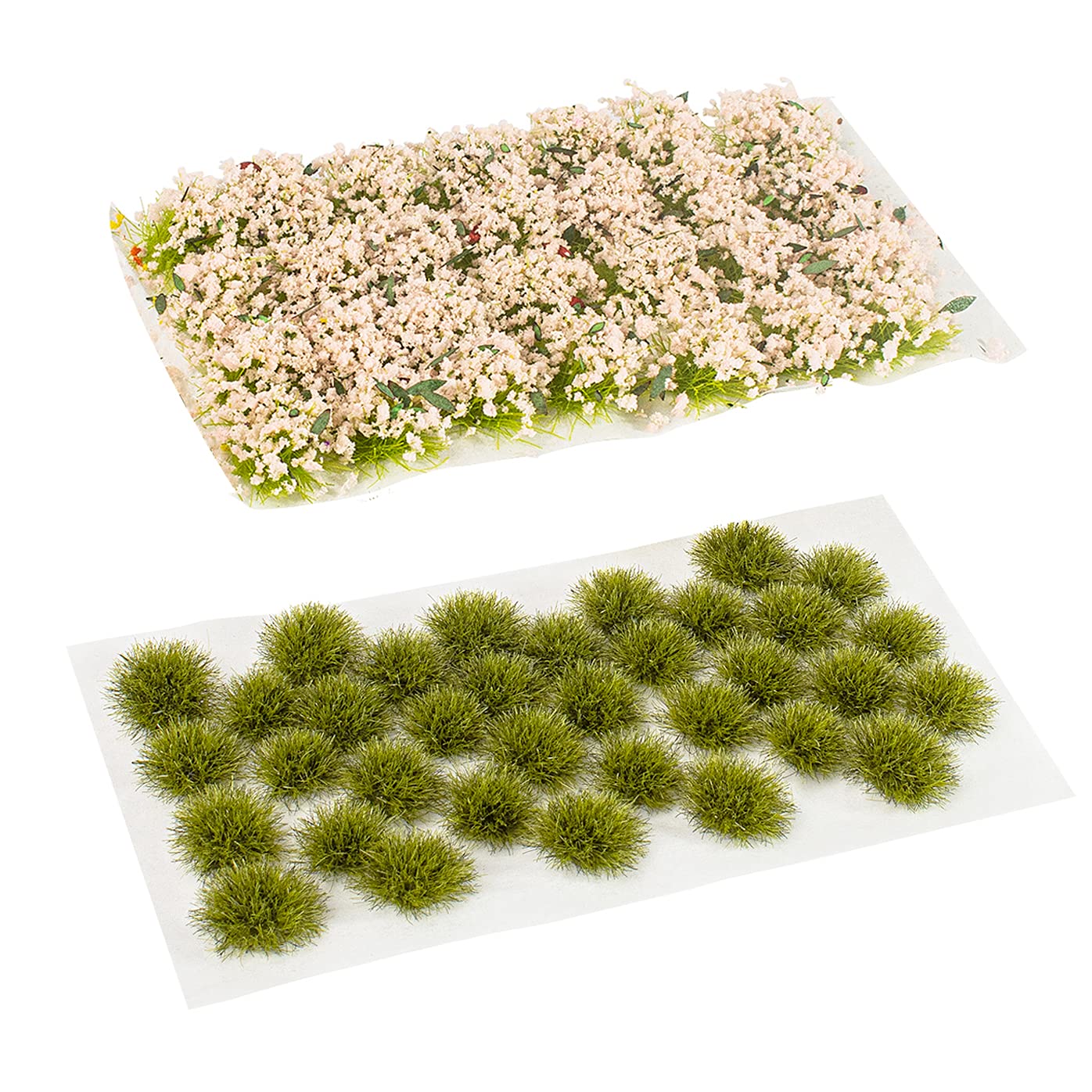 35 Pcs Static Grass Tuft Model Grass Tufts Railway Artificial Grass and 28 Pcs Bushy Tuft Pink Flower Cluster Vegetation Groups for DIY Architecture Building Model Train Landscape Railroad Scenery