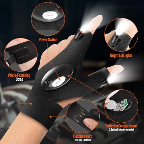 BIIB Father's Day Gifts for Dad, Flashlight Gloves Dad Gifts for Men, Father's Day Gifts from Daughter Wife Son, Mens Gifts for Him Dad Grandpa, Birthday Gifts for Men Gadgets Camping Essentials