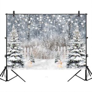 Avezano Winter Photography Backdrop Glitter Snowy Forest Pine Tree Background Snow Christmas Xmas Holiday Party Decor Banner Portrait Studio Booth Photobooth Props (7x5)