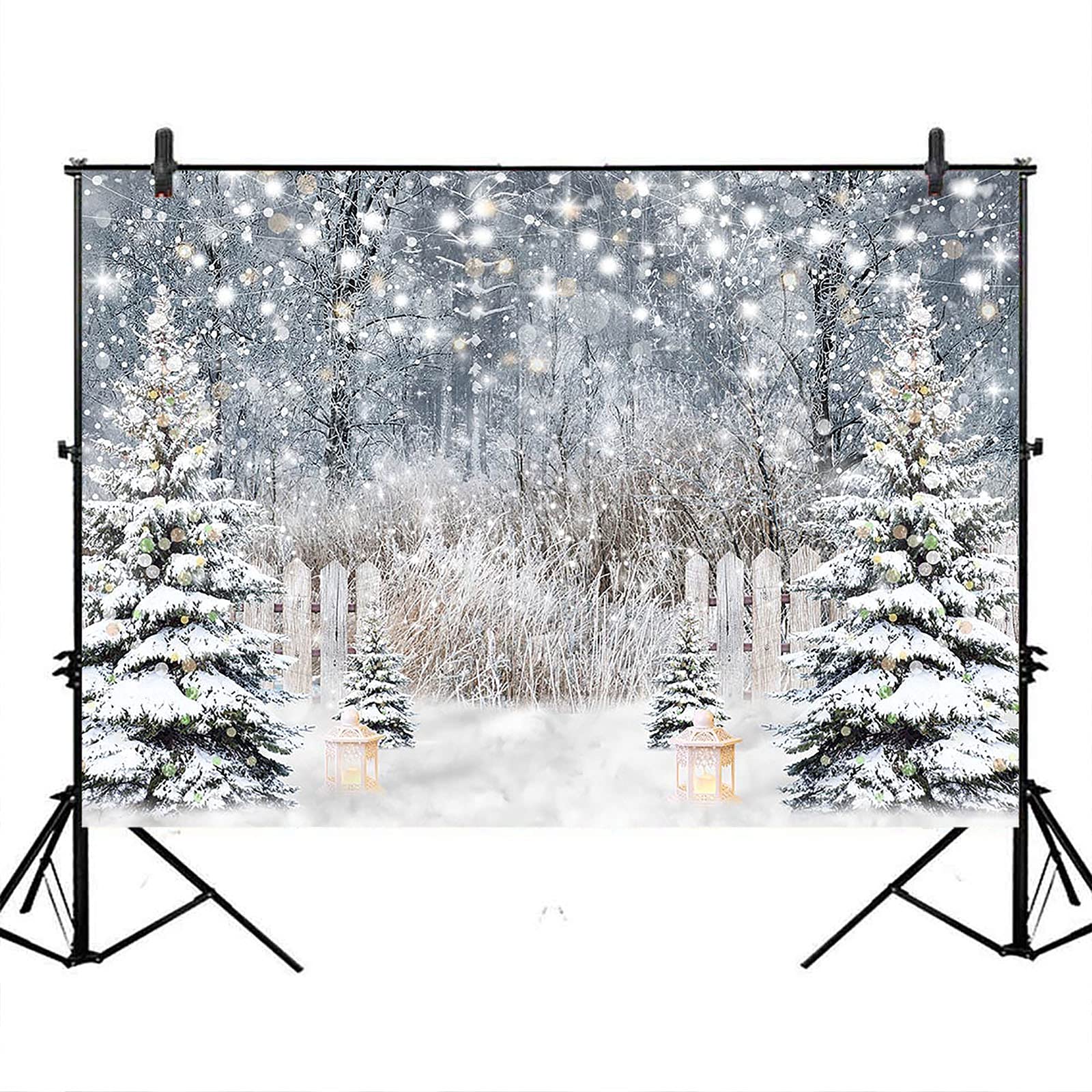 Avezano Winter Photography Backdrop Glitter Snowy Forest Pine Tree Background Snow Christmas Xmas Holiday Party Decor Banner Portrait Studio Booth Photobooth Props (7x5)