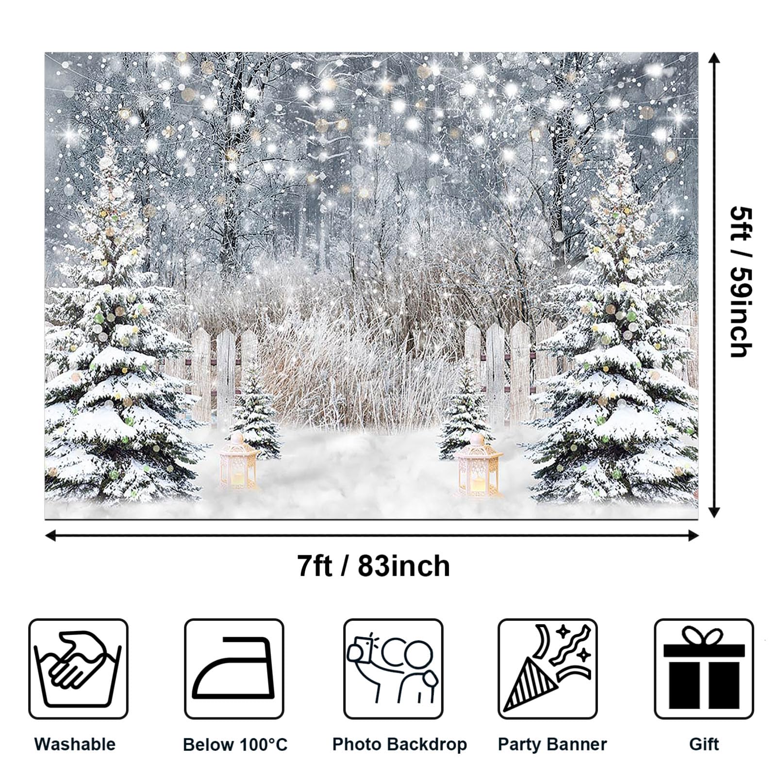 Avezano Winter Photography Backdrop Glitter Snowy Forest Pine Tree Background Snow Christmas Xmas Holiday Party Decor Banner Portrait Studio Booth Photobooth Props (7x5)