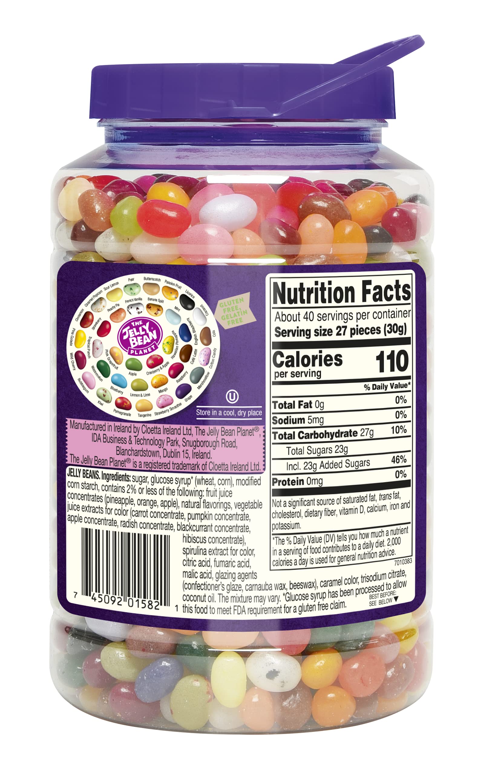 The Jelly Bean Planet 36 Huge Flavors 42.5 oz Jar - Jelly Beans - Chewy Fruit Flavored Candy - Gluten free Snacks - Candy Bulk - Party Gift