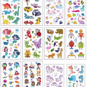 Temporary Tattoos for Kids | 120 Glitter + 20 Luminous Birthday Gift,Kids Party Favors Mermaid Butterfly Animal Dinosaur Pirate Space Fake