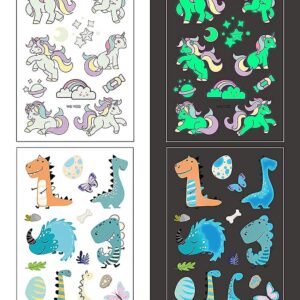 Temporary Tattoos for Kids | 120 Glitter + 20 Luminous Birthday Gift,Kids Party Favors Mermaid Butterfly Animal Dinosaur Pirate Space Fake