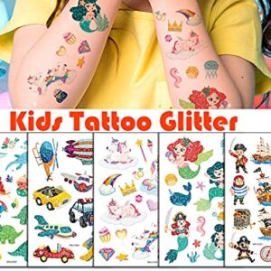 Temporary Tattoos for Kids | 120 Glitter + 20 Luminous Birthday Gift,Kids Party Favors Mermaid Butterfly Animal Dinosaur Pirate Space Fake