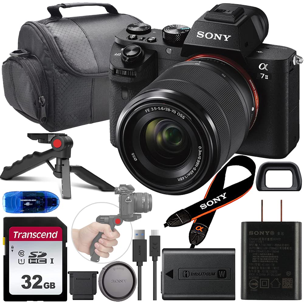 Sony Alpha a7 II Mirrorless Digital Camera with FE 28-70mm f/3.5-5.6 OSS Lens (ILCE7M2K/B) Bundle + 32GB High Speed Memory Package with Shoulder Case, Pistol Grip Tripod and USB Card Reader