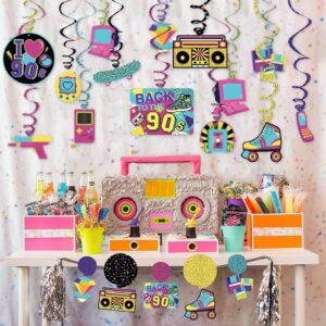 28Pcs Back to The 90s Party Hanging Swirls Decorations 90s Retro Ceiling Streamers for 1990s Throwback Birthday Party 90s Hip Hop Party Supplies