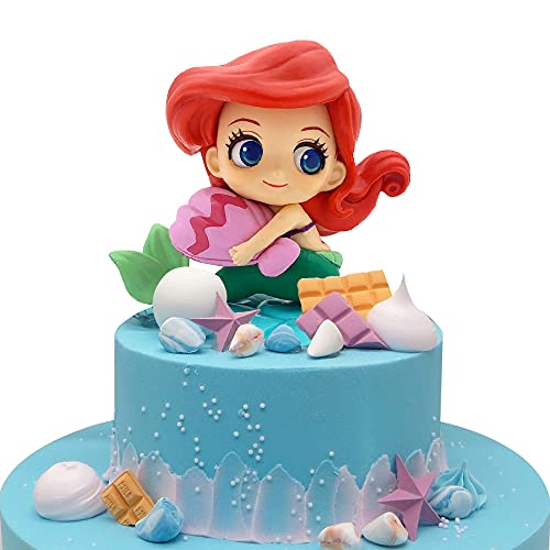 Mermaid Cake Topper Little Mermaid Doll with Seashells for Ariel Cake Decoration Mermaid Figurines for Under the Sea Mermaid Theme Princess Kids Birthday Baby Shower Party Supplies