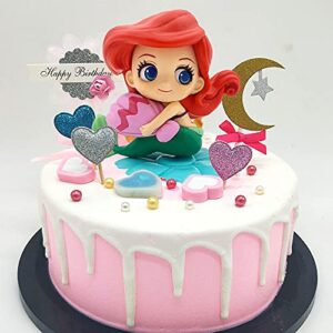 Mermaid Cake Topper Little Mermaid Doll with Seashells for Ariel Cake Decoration Mermaid Figurines for Under the Sea Mermaid Theme Princess Kids Birthday Baby Shower Party Supplies