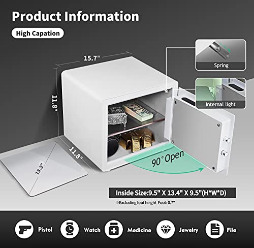 KAPUCI Modern Minimalism Design Biometric Fingerprint Touch Screen Safe, 1.28 Cubic Feet Auto-Open Safe Box with Digital Virtual Password,Safety Steel Home Safes for Wardrobe,Home,Office,Hotel