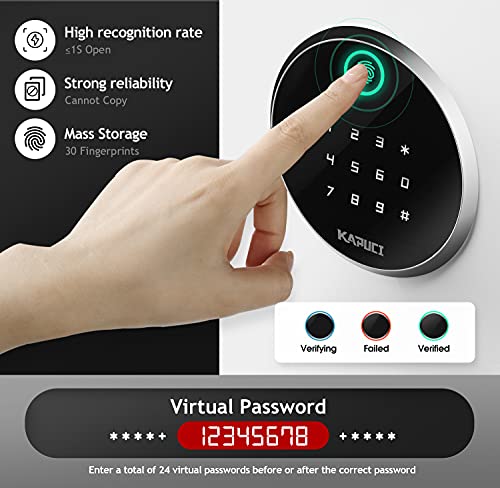 KAPUCI Modern Minimalism Design Biometric Fingerprint Touch Screen Safe, 1.28 Cubic Feet Auto-Open Safe Box with Digital Virtual Password,Safety Steel Home Safes for Wardrobe,Home,Office,Hotel