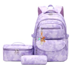 gradient-star backpack and lunch bag set for girls school bookbag box, lunchbox combo girls, star print