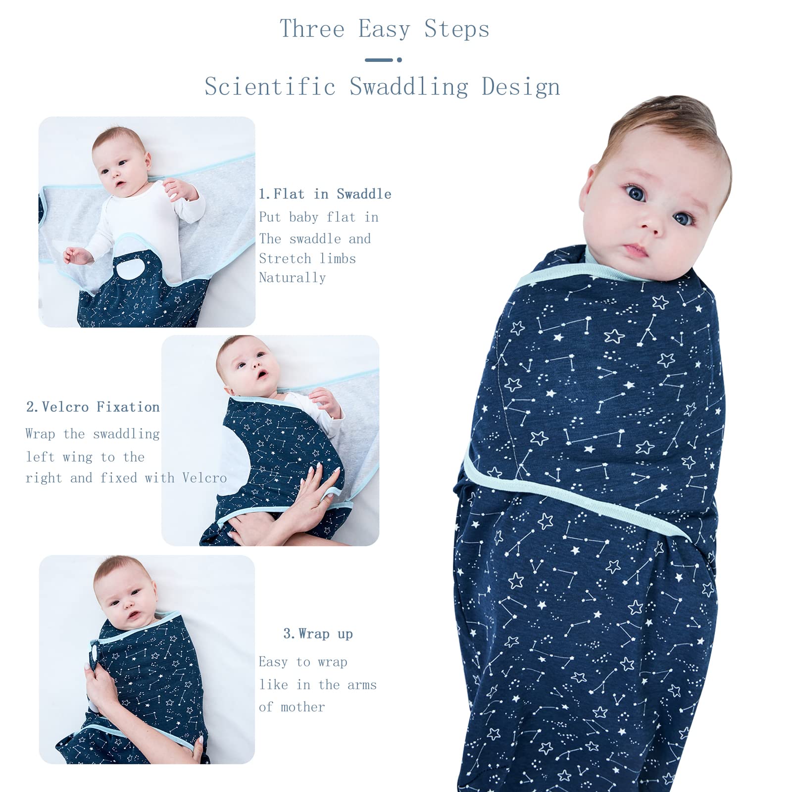 insular Swaddle Blanket, Baby Swaddle Wrap for Newborn and Infant, Adjustable Swaddle Set for Boy and Girl, Soft Cotton Sleep Sack 3 Pack Small(0-3 Month), Space