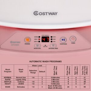 COSTWAY Portable Washing Machine, Built-in Drain Pump, 8Lbs Capacity, Full-Automatic washer with 6 Programs, Child Lock, Compact Laundry Washer for RV, Dorm, Apartment, Pink