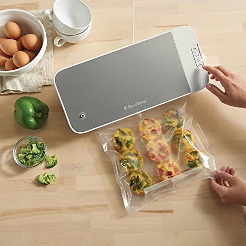 FoodSaver Vacuum Sealer Machine with Sealer Bags and Roll, Bag Storage, Cutter Bar, and Handheld Vacuum Sealer for Airtight Food Storage and Sous Vide, White/Silver