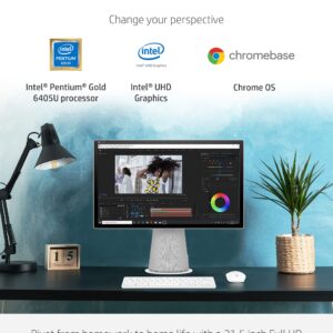 HP Chromebase 21.5" All-in-One Desktop, Intel Pentium Gold 6405U Processor, 4 GB RAM, 128 GB SSD, Rotating Full HD IPS Touchscreen, Chrome OS, Bluetooth Keyboard and Mouse Combo (22-aa0022, 2021)