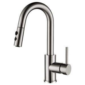 bar faucet with pull out sprayer single hole, jxmmp single handle stainless steel brushed nickel bar sink faucets with sprayer, modern small kitchen sink faucet with cupc supply hose