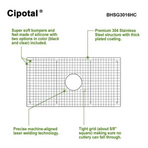 CIPOTAL 29.5 in. x 15.5 in. Centre Drain Sink Protector with Supersoft Silicone Feet in 304 Grade Stainless Steel