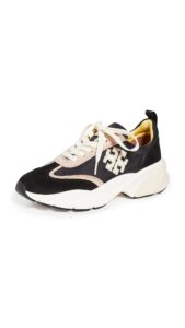 tory burch women's good luck trainer sneakers, black/cream/black, 8 medium us