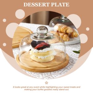 Happyyami Wood Cake Stand with Glass Dome Cheese Board Candy Snacks Cookies Plate Cupcake Holder Salad Bowl Serving Platter for Wedding Birthday Party 6. 5 Inch Light Brown