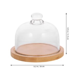 Happyyami Wood Cake Stand with Glass Dome Cheese Board Candy Snacks Cookies Plate Cupcake Holder Salad Bowl Serving Platter for Wedding Birthday Party 6. 5 Inch Light Brown