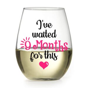 DYJYBMY I've Waited 9 Months For This Wine Glass, Funny New Mom Stemless Wine Glass, Pregnancy Gift for First Time Moms, Baby Shower Presents, Pregnancy Announcement Gift, New Mommy Gift