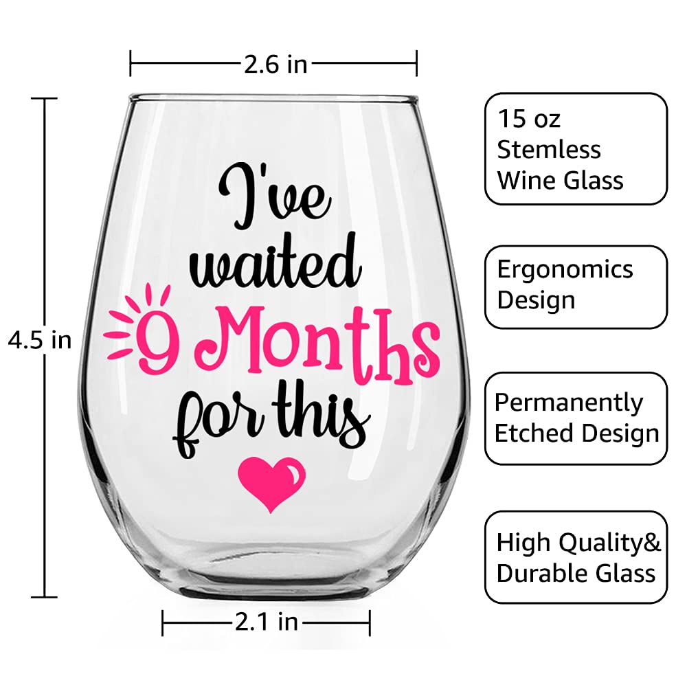 DYJYBMY I've Waited 9 Months For This Wine Glass, Funny New Mom Stemless Wine Glass, Pregnancy Gift for First Time Moms, Baby Shower Presents, Pregnancy Announcement Gift, New Mommy Gift