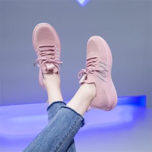 Women's Walking Shoes-Breathable mesh Flat Canvas Sneakers, Lightweight and Comfortable Low-top Shoes, Suitable for Tennis, Running, Leisure Gym Pink