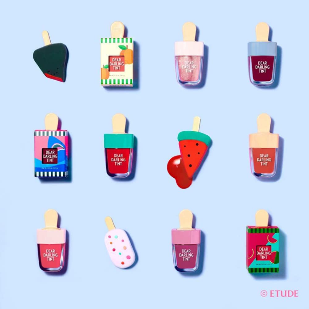 ETUDE Dear Darling Water Gel Tint Ice Cream (RD307 Watermelon Red) (21AD)| Vivid High-Color Lip Tint with Minerals and Vitamins from Soap Berry Extract to Moisture Your Lips