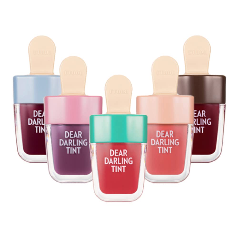 ETUDE Dear Darling Water Gel Tint Ice Cream (RD307 Watermelon Red) (21AD)| Vivid High-Color Lip Tint with Minerals and Vitamins from Soap Berry Extract to Moisture Your Lips