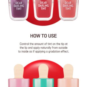 ETUDE Dear Darling Water Gel Tint Ice Cream (RD307 Watermelon Red) (21AD)| Vivid High-Color Lip Tint with Minerals and Vitamins from Soap Berry Extract to Moisture Your Lips