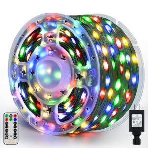 ollny christmas lights 800led 262ft plug in, ip67 waterproof green wire outdoor christmas lights with remote, 8 modes with timer christmas tree lights for house indoor xmas decorations (multicolored)