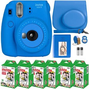 fujifilm instax mini 9 instant camera + fujifilm instax mini film (60 sheets) bundle with deals number one accessories including carrying case, selfie lens, photo album (cobalt blue)