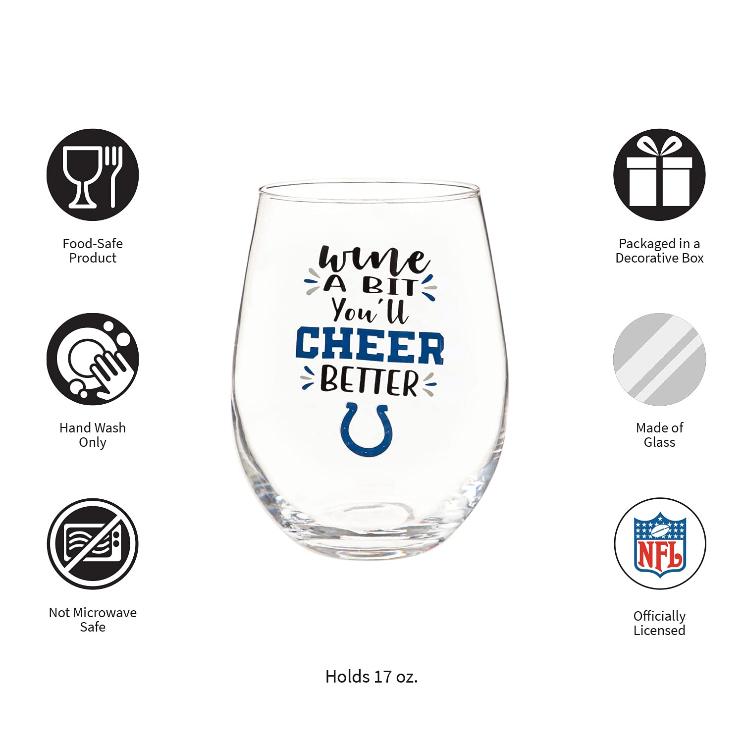 Team Sports America Indianapolis Colts, 17oz Boxed Stemless WIne Glass