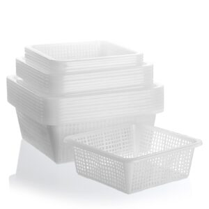 zenfun 24 pieces plastic white storage baskets, 3 sizes stackable storage bins container stationery, small tools, cleaning products, space saving