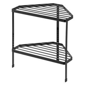 yamazaki home kitchen range stove top rack two tier corner riser-pot holder frying pan rest | steel, one size, black