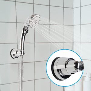 2 Pack Vacuum Suction Cup Shower Head Holder, Removable Shower Head Bracket, Height Adjustable Shower Wand Holder & Wall Mount ABS Plastic Suction Holder for Handheld Shower Head, Chrome