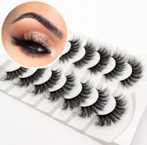 veleasha false eyelashes wispy faux mink lashes fluffy handmade fake eyelashes natural look 7 pairs pack luxury cat eye lashes (804)