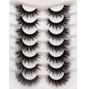 Veleasha False Eyelashes Wispy Faux Mink Lashes Fluffy Handmade Fake Eyelashes Natural Look 7 Pairs Pack Luxury Cat Eye Lashes (804)