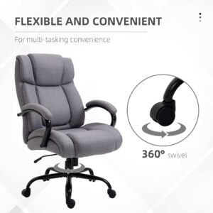 Vinsetto High Back Big and Tall Executive Office Chair 484lbs with Wide Seat, Computer Desk Chair with Linen Fabric, Adjustable Height, Swivel Wheels, Light Grey