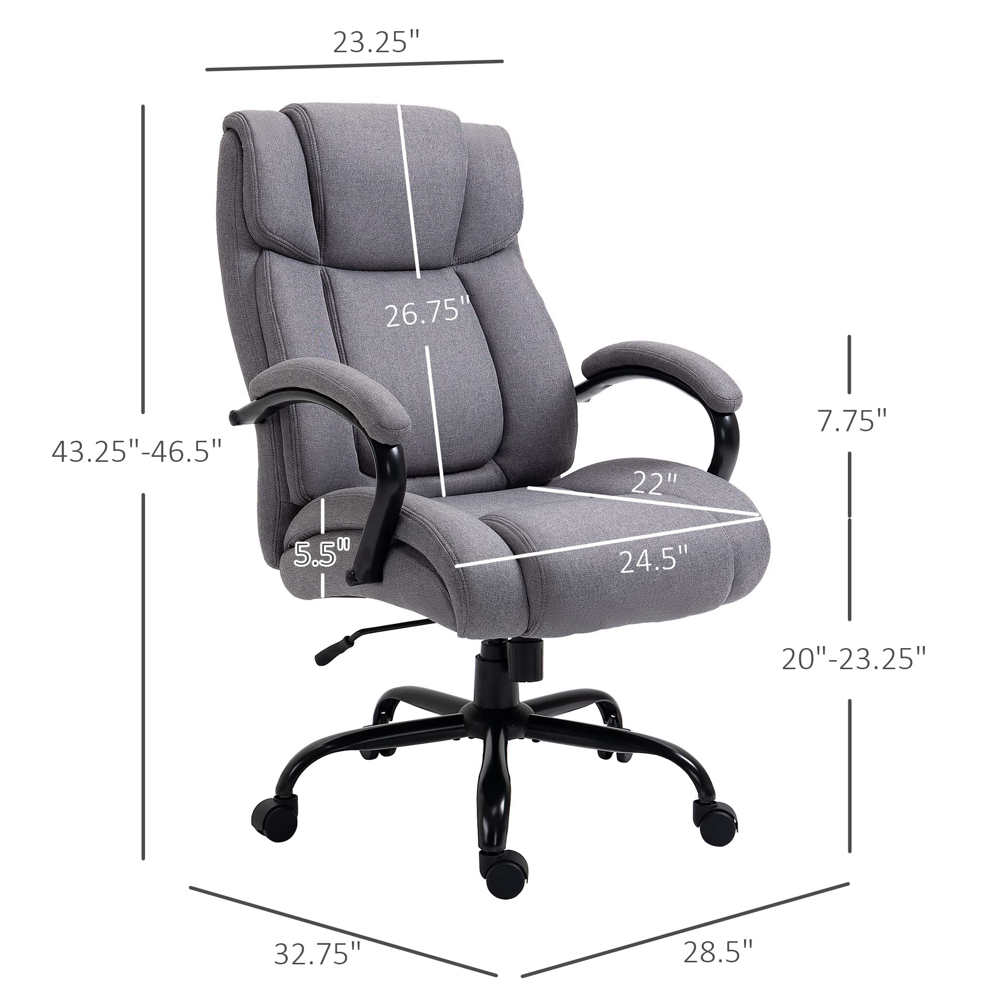 Vinsetto High Back Big and Tall Executive Office Chair 484lbs with Wide Seat, Computer Desk Chair with Linen Fabric, Adjustable Height, Swivel Wheels, Light Grey