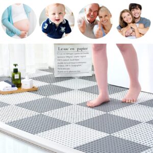 12 Pack 11.8" x 11.8" Interlocking Floor Tiles with Drain Holes Soft PVC Non Slip Shower Floor Mat Modular Interlocking Cushion Mat for Drain, Pool, Patio, Balcony, Kennel, Poultry, Floor Grid, Grey