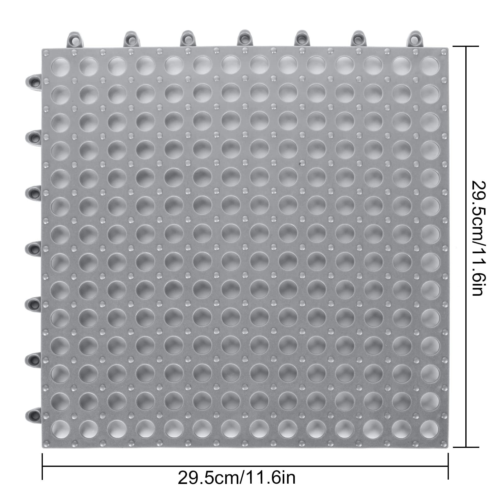 12 Pack 11.8" x 11.8" Interlocking Floor Tiles with Drain Holes Soft PVC Non Slip Shower Floor Mat Modular Interlocking Cushion Mat for Drain, Pool, Patio, Balcony, Kennel, Poultry, Floor Grid, Grey