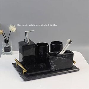 Liquid Hand Soap Dispenser for Bathroom Bathroom Accessories Set - 6Pcs Countertop Bath Set for Hotel Restroom Soap Dispense Toothbrush Holder Tumbler Soap Dish and Tray Resin Marble Black Premium Kit