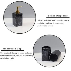 Liquid Hand Soap Dispenser for Bathroom Bathroom Accessories Set - 6Pcs Countertop Bath Set for Hotel Restroom Soap Dispense Toothbrush Holder Tumbler Soap Dish and Tray Resin Marble Black Premium Kit